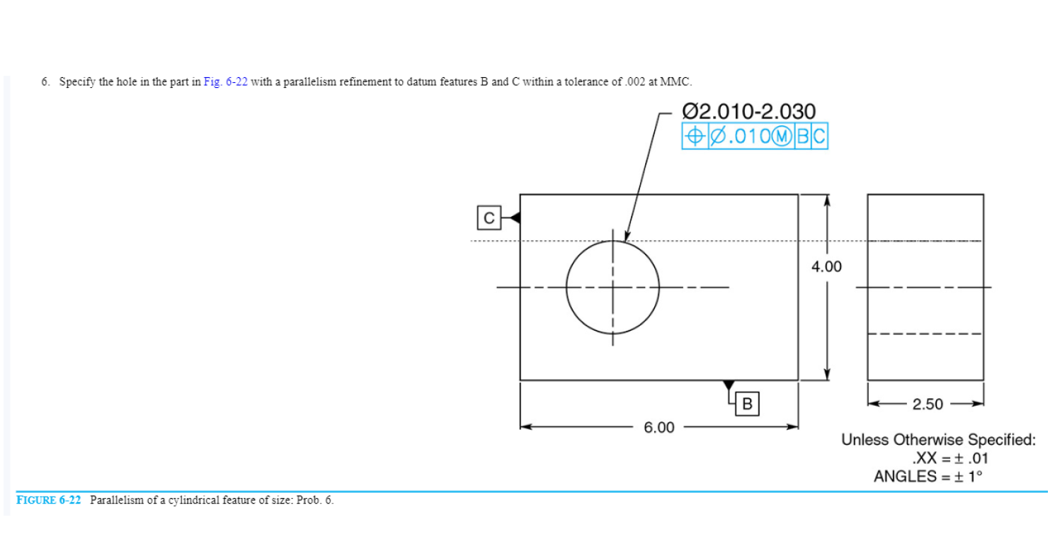 Solved 6. Specify the hole in the part in Fig. 6-22 with a | Chegg.com