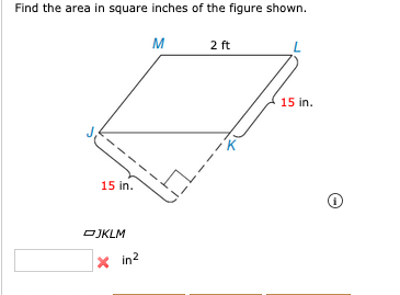 Solved Find the area in square inches of the figure shown. M | Chegg.com