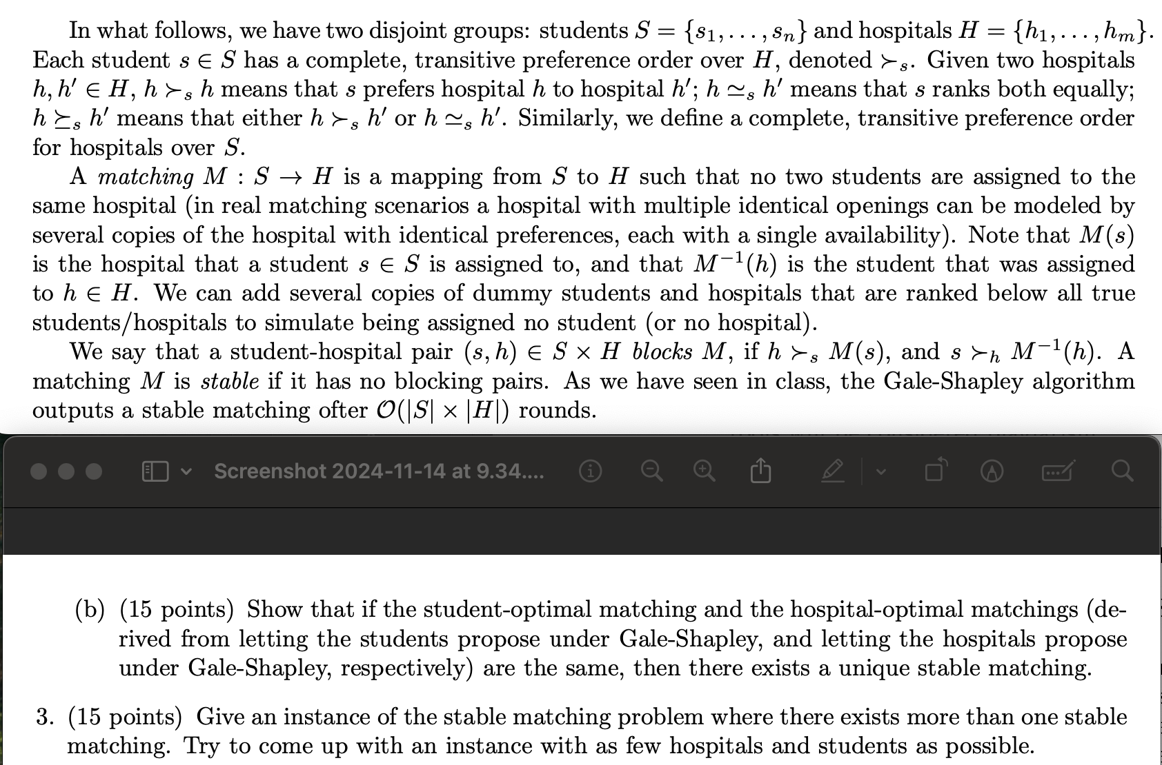 Solved by an EXPERT (b) (15 ﻿points) ﻿Show that if ﻿the student-optimal ...
