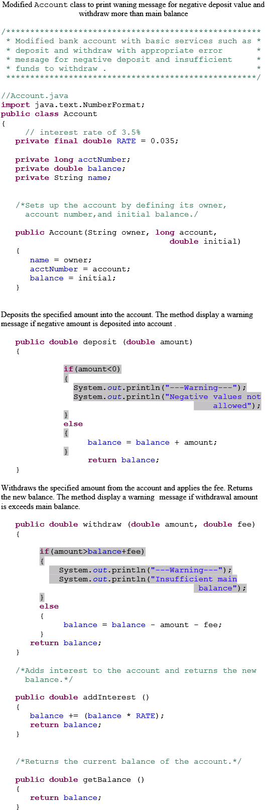 Modify the following Account class below so that | Chegg.com