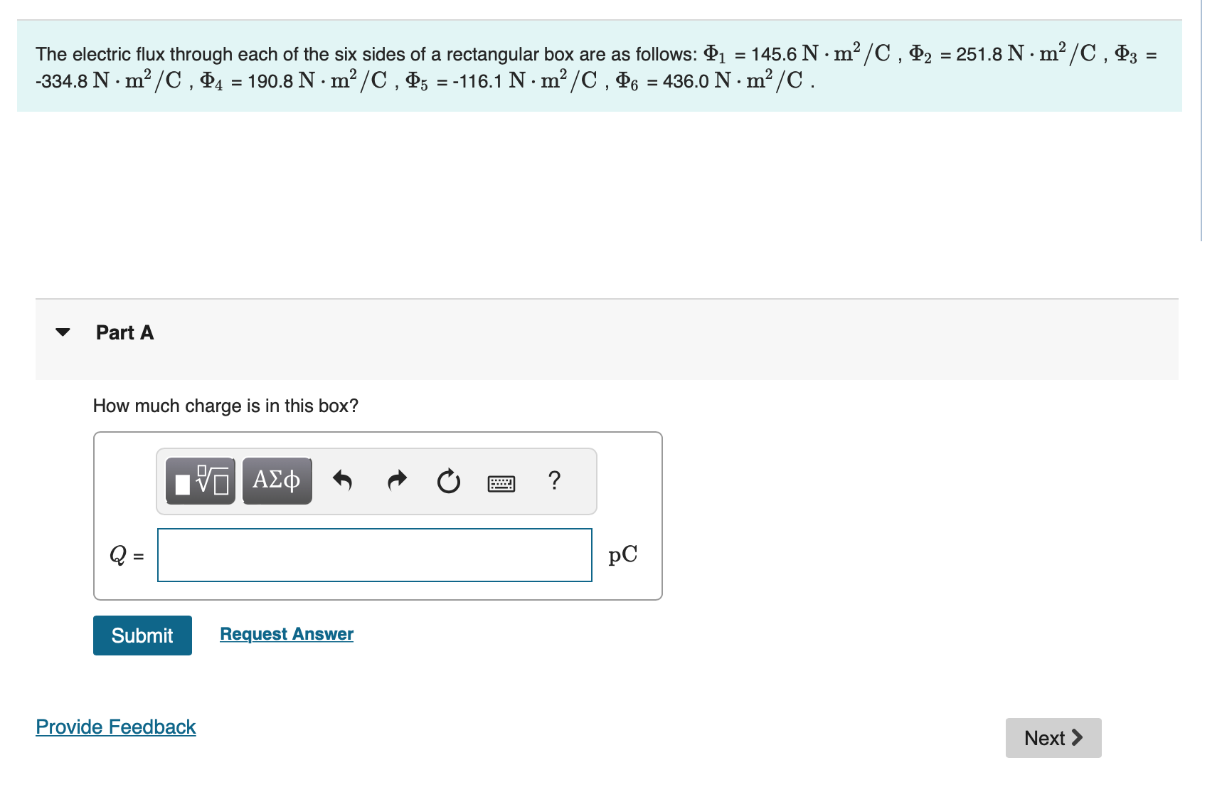 Solved The electric flux through each of the six sides of a | Chegg.com
