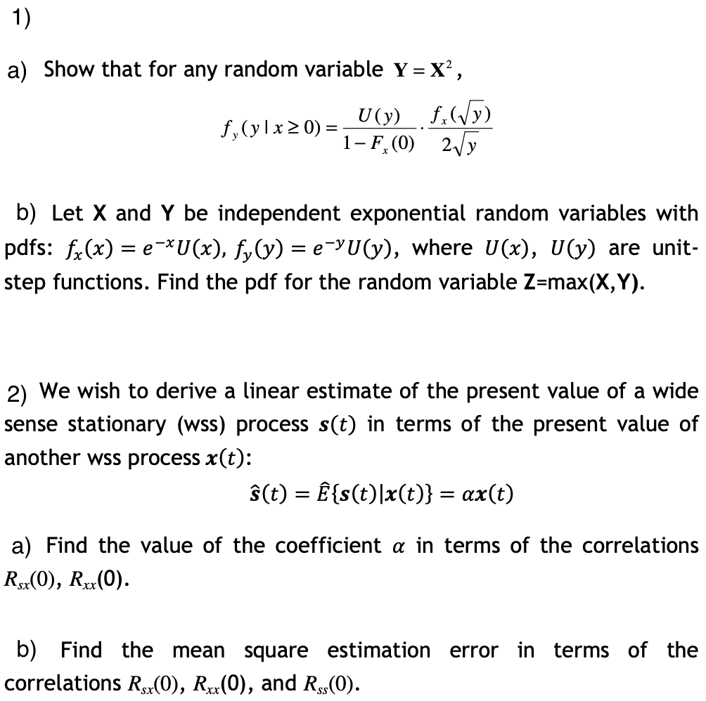 Solved a) Show that for any random variable Y=X2, | Chegg.com