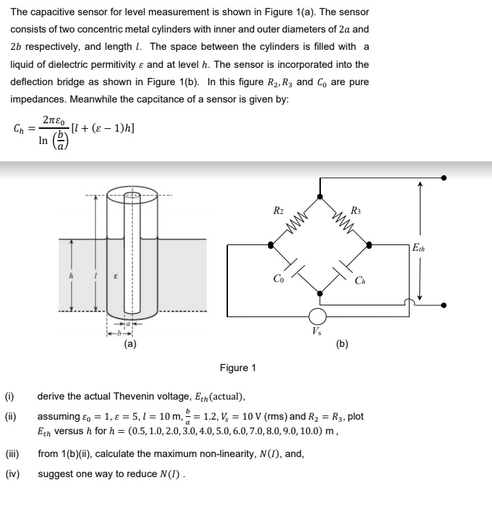 Solved The capacitive sensor for level measurement is shown | Chegg.com