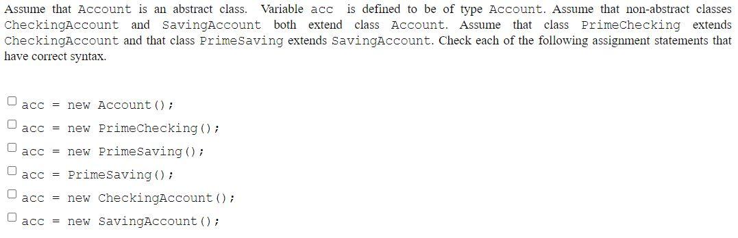 Solved Assume that Account is an abstract class. Variable | Chegg.com