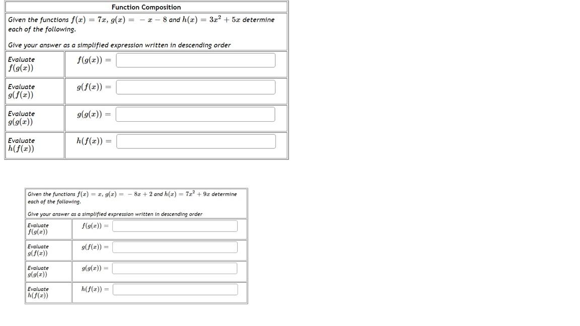 Solved Function Composition Given the functions f(x) = 7x, | Chegg.com