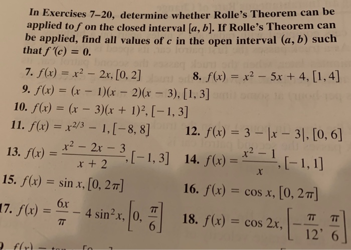 Solved In Exercises 7-20, determine whether Rolle's Theorem | Chegg.com