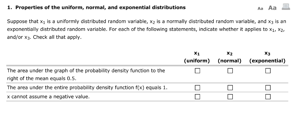 Solved 1. Properties of the uniform, normal, and exponential | Chegg.com