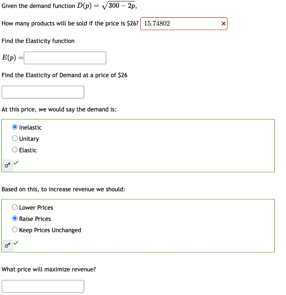 Solved Given the demand function D(p)=300−2p, How many | Chegg.com
