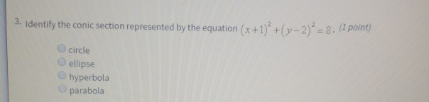 Solved 3. Identify the conic section represented by the | Chegg.com
