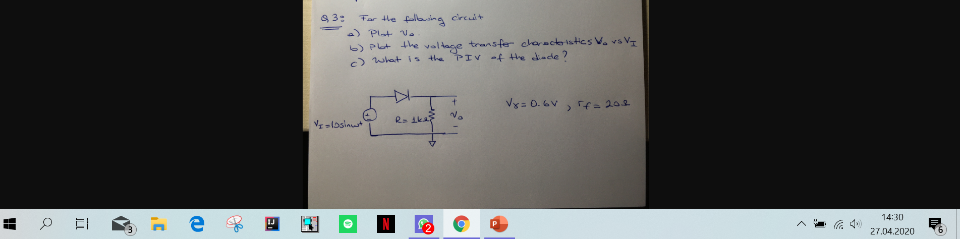 Solved Q3: For the following circuit a) Plot vo. b) pbt the | Chegg.com