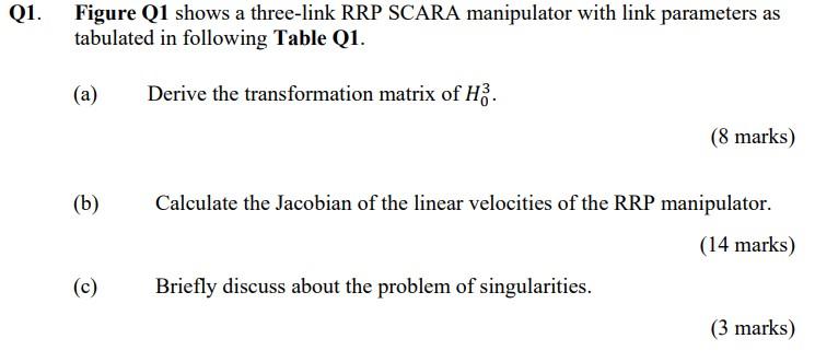 Solved 01. Figure Q1 shows a three-link RRP SCARA | Chegg.com