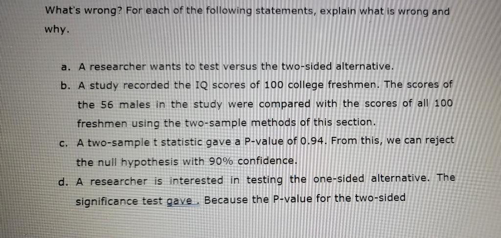 Solved What's wrong? For each of the following statements, | Chegg.com