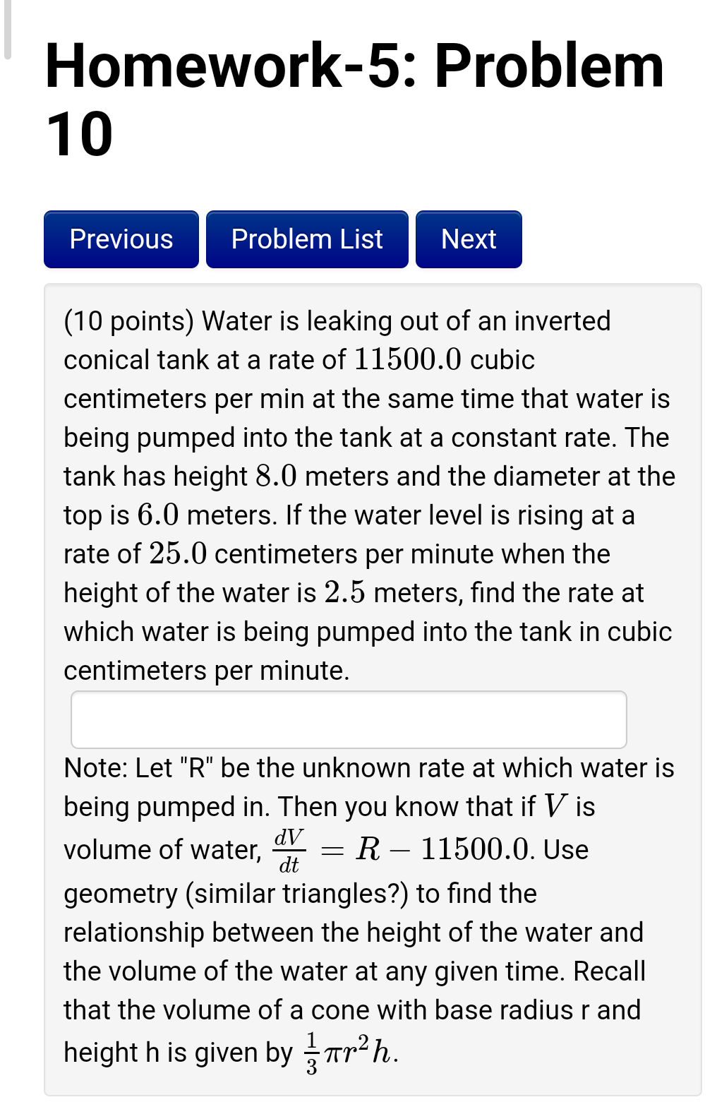 Solved Homework-5: Problem (10 points) Water is leaking out | Chegg.com