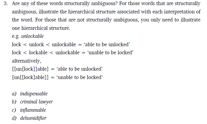 Are any of these words structurally ambiguous? For | Chegg.com