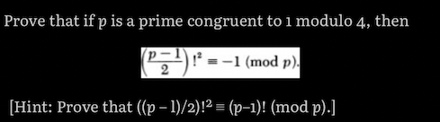 Solved Prove that if p is a prime congruent to i modulo 4, | Chegg.com
