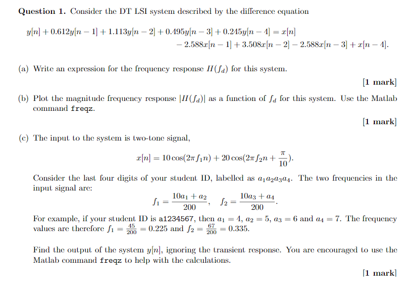 Question 1. Consider the DT LSI system described by | Chegg.com