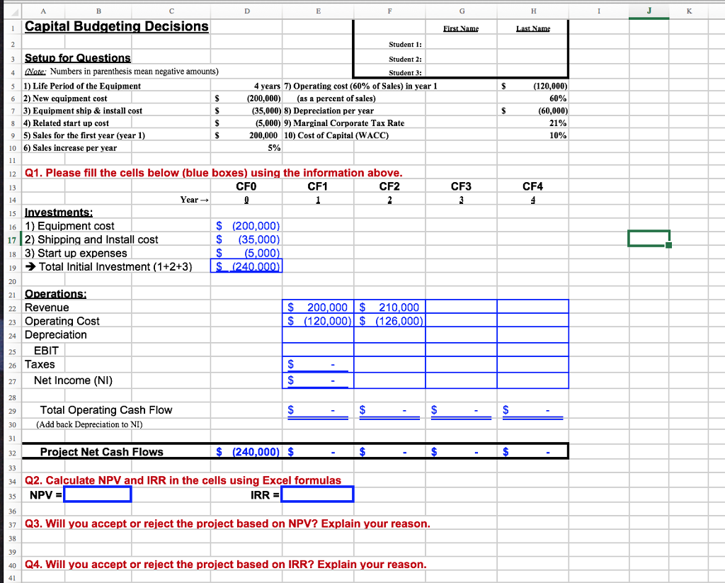 Solved Capital Budgeting Decisions Student 1: Student 2: | Chegg.com