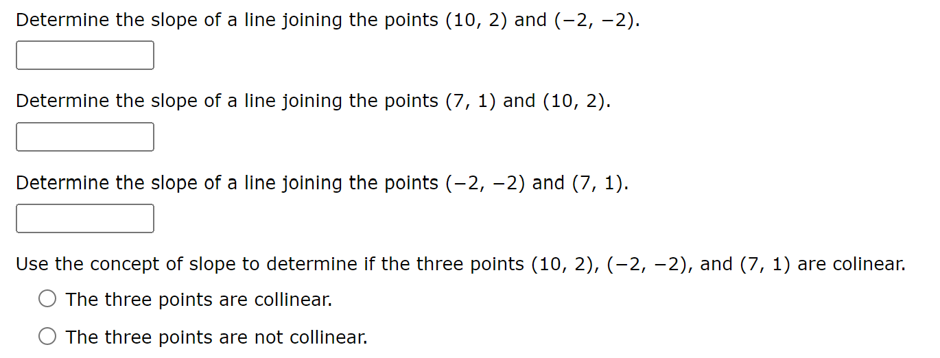 Solved Determine the slope of a line joining the points | Chegg.com