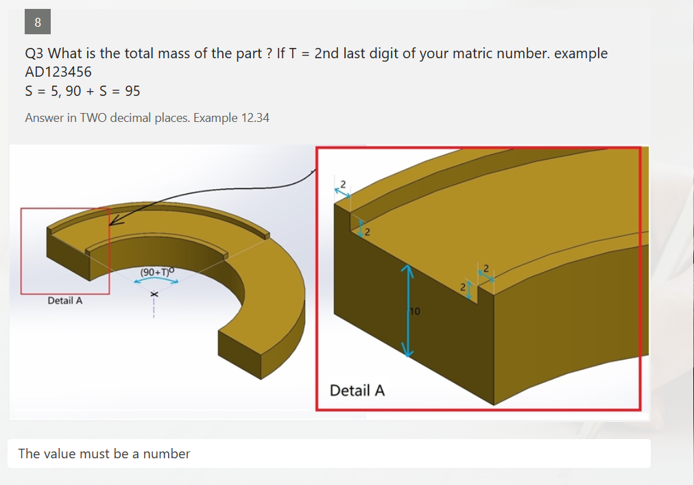 Solved What is the total mass of the part shown in figure | Chegg.com