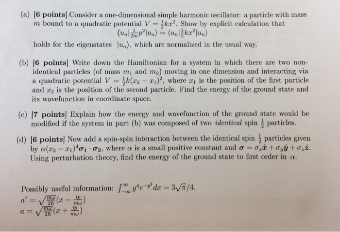 Solved Consider a one-dimensional simple harmonic | Chegg.com
