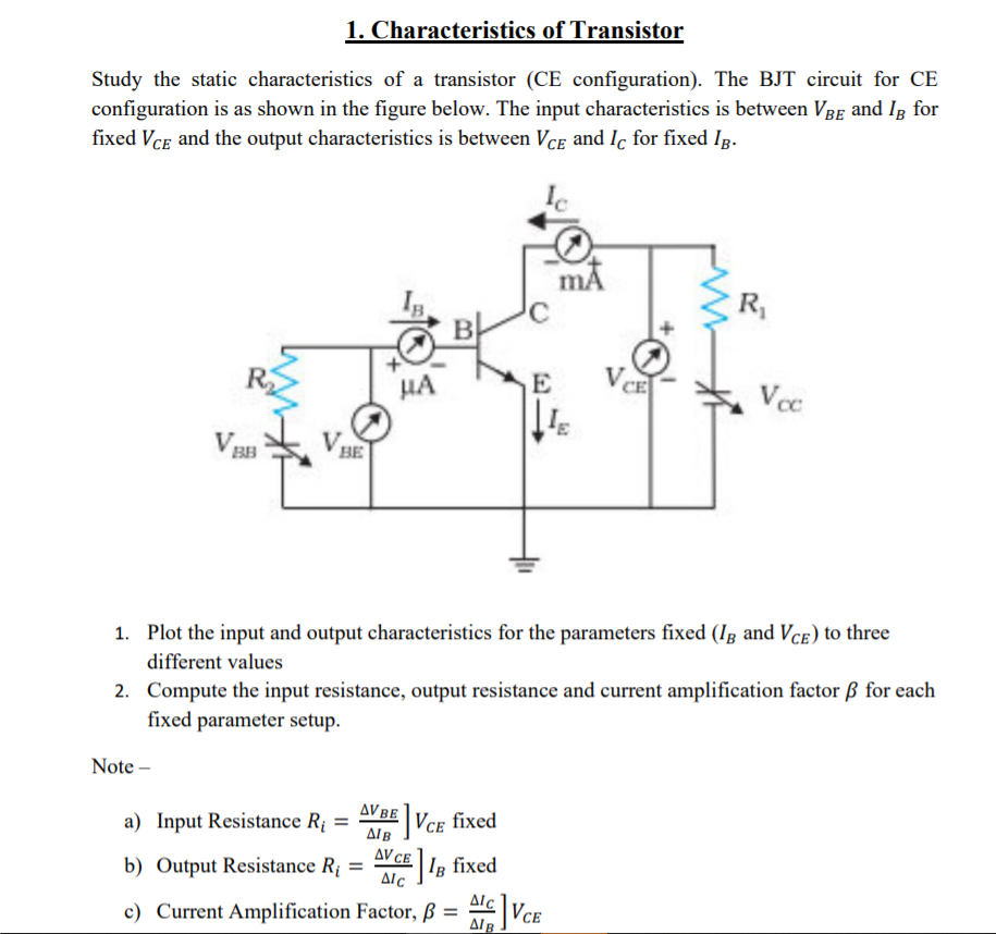Solved 1. Characteristics of Transistor Study the static | Chegg.com