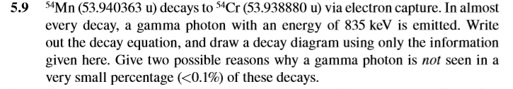 5.9 54Mn (53.940363 u) decays to 54Cr (53.938880 u) | Chegg.com