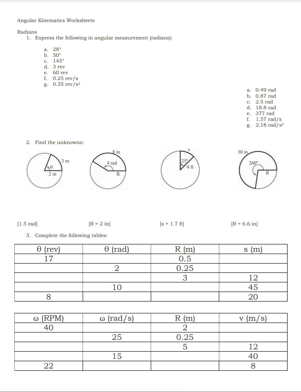 Solved Angular Kinematics WorksheetsRadiansExpress the | Chegg.com