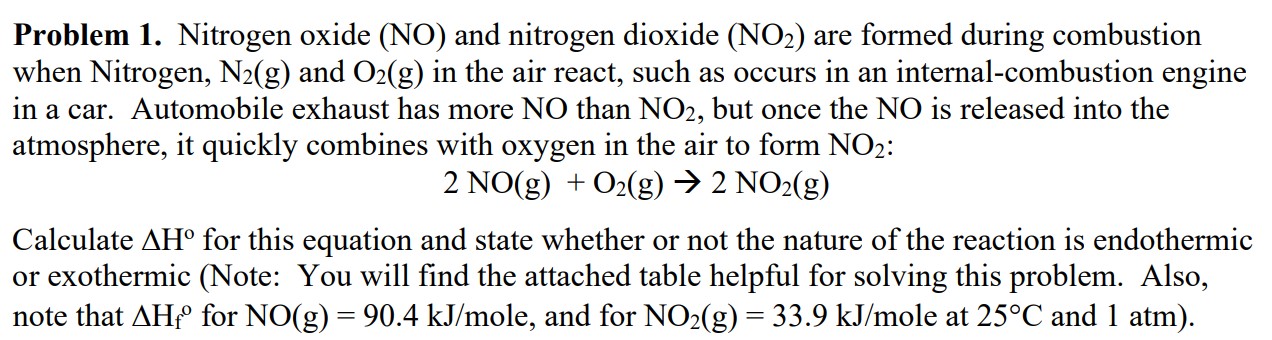 Solved Problem 1. Nitrogen oxide (NO) and nitrogen dioxide | Chegg.com