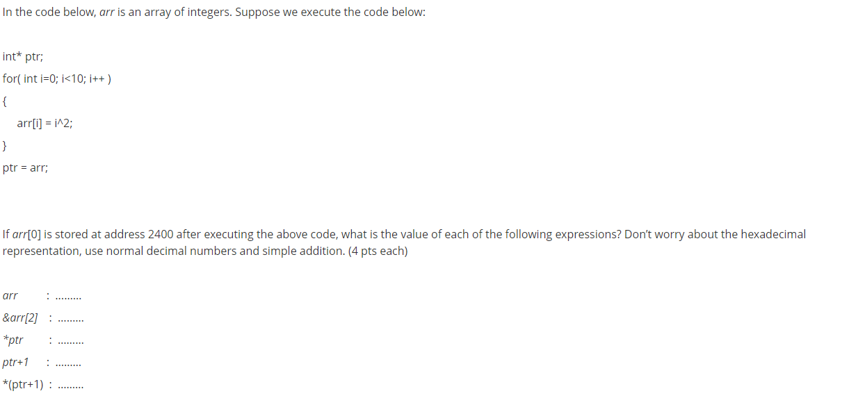 Solved In the code below, arr is an array of integers. | Chegg.com