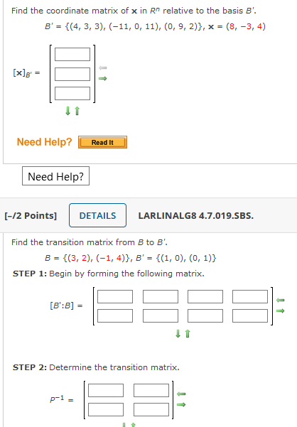 Solved Find the coordinate matrix of x in Rn relative to the | Chegg.com