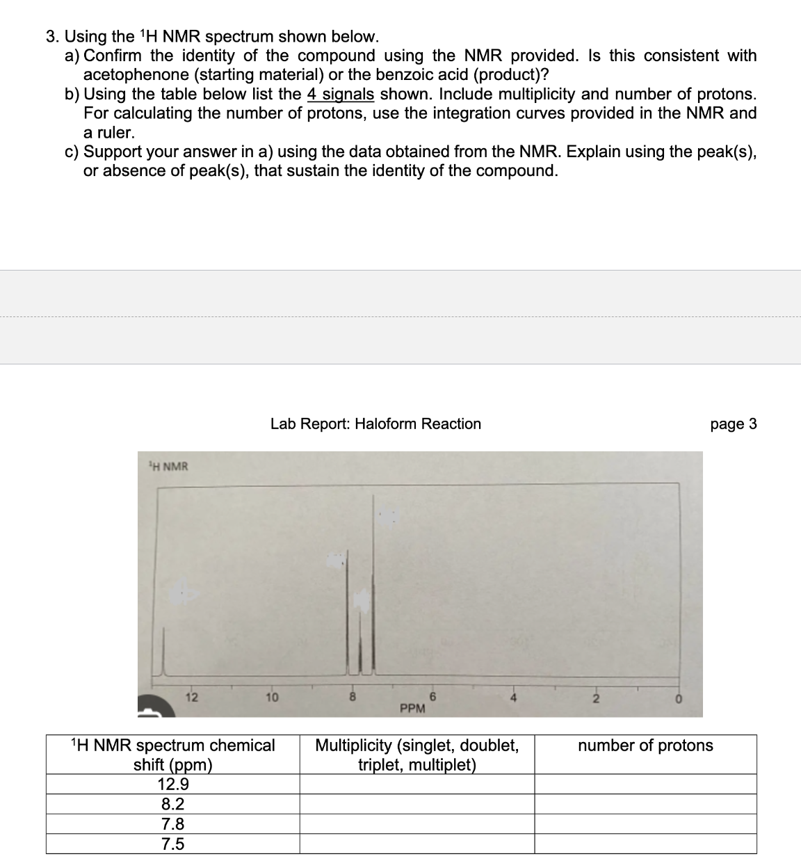 Solved 3. ﻿Using the \( { }^{1} \mathrm{H} \) ﻿NMR spectrum | Chegg.com