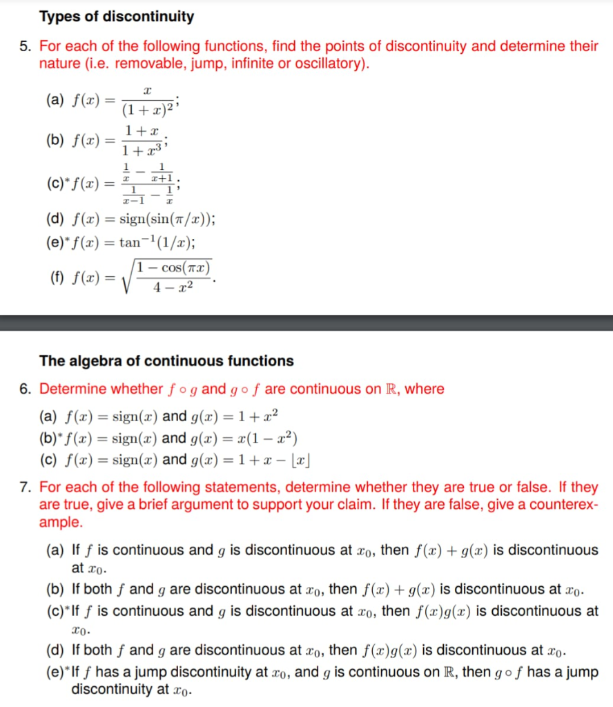 Solved Types of discontinuity 5. For each of the following | Chegg.com