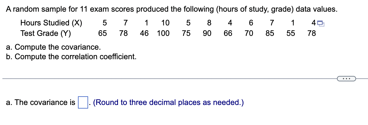 Solved a. The covariance is (Round to three decimal places | Chegg.com