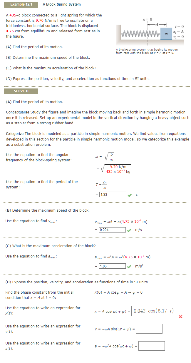 Solved Example 12.1 A Block-Spring System x=0 A 435-g block | Chegg.com