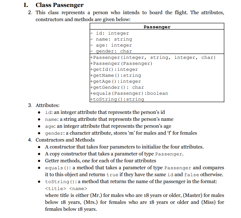 Solved . I. Class Passenger 2. This class represents a | Chegg.com