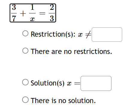 Solved 73+x1=32 Restriction(s): x = There are no | Chegg.com