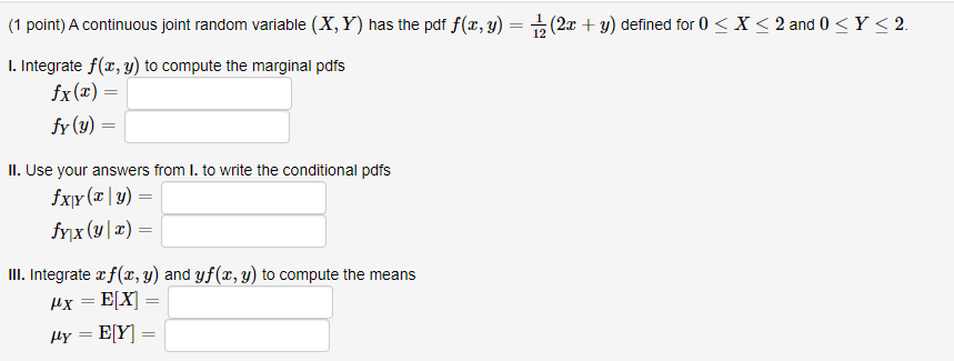 Solved (1 point) A continuous joint random variable (X,Y) | Chegg.com