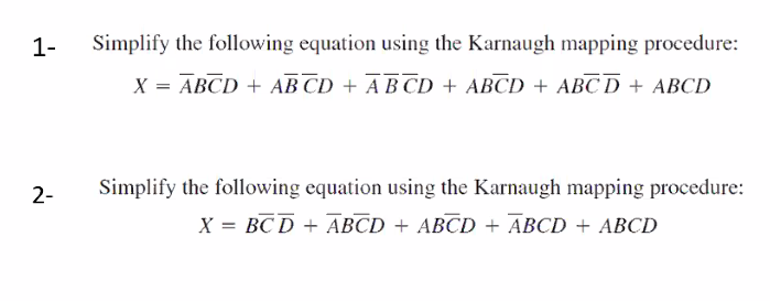 Solved 1- Simplify the following equation using the Karnaugh | Chegg.com