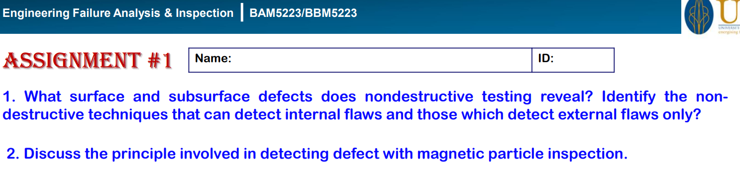 Solved Assignment 1what Surface And Subsurface Defects