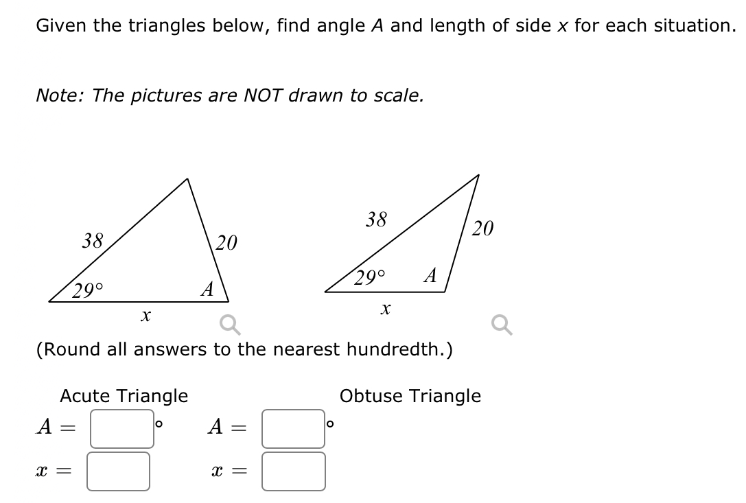 Solved Given the triangles below, find angle A and length of | Chegg.com