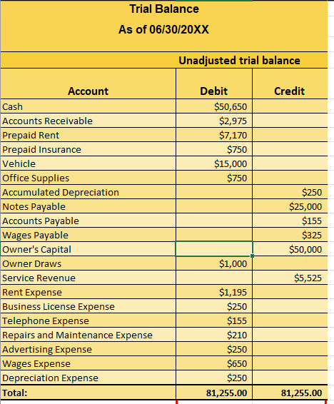 [Solved]: Trial Balance As of 06/30/20XX begin{tabular}{|c|