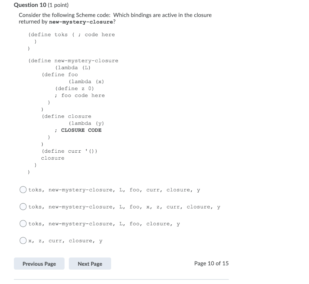 Solved Question 10 (1 point) Consider the following Scheme | Chegg.com