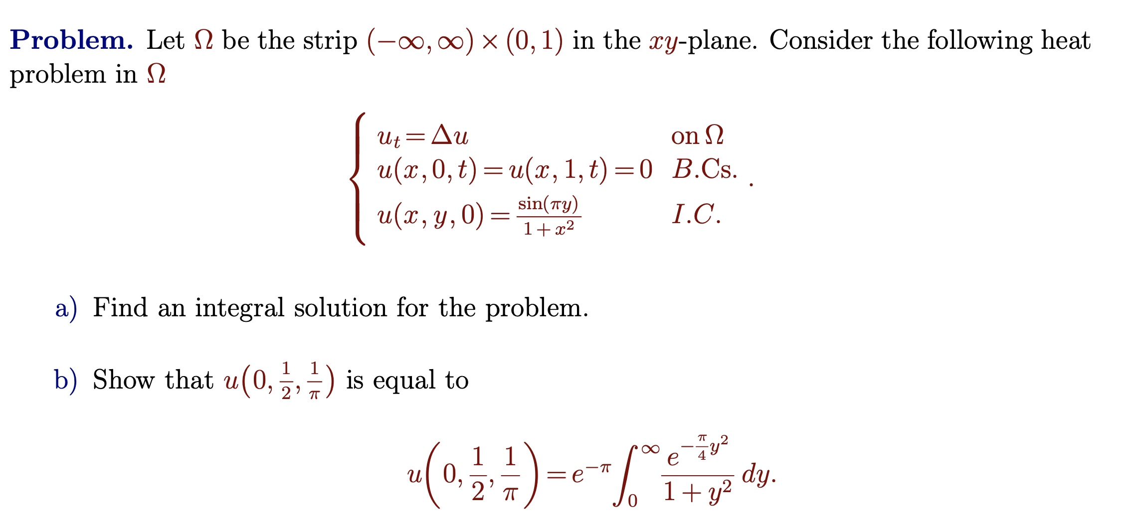 a) ﻿Find an integral solution for the problem.b) | Chegg.com
