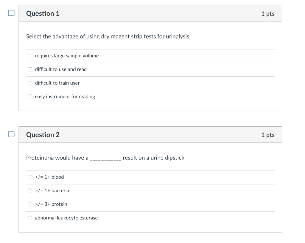 Solved Select the advantage of using dry reagent strip tests | Chegg.com