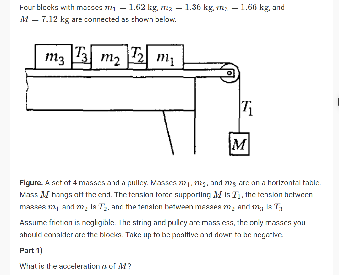 Solved Four blocks with masses m1=1.62 kg,m2=1.36 kg,m3=1.66 | Chegg.com