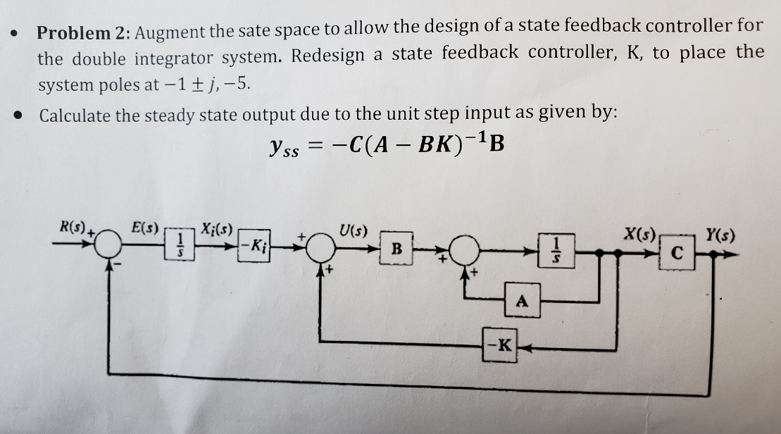 Problem 2: Augment the sate space to allow the design | Chegg.com