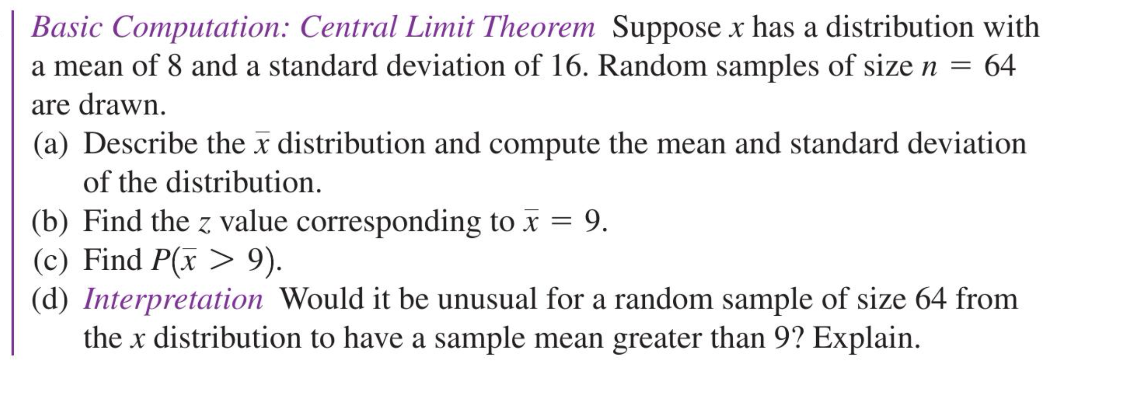 Solved Basic Computation: Central Limit Theorem Suppose x | Chegg.com
