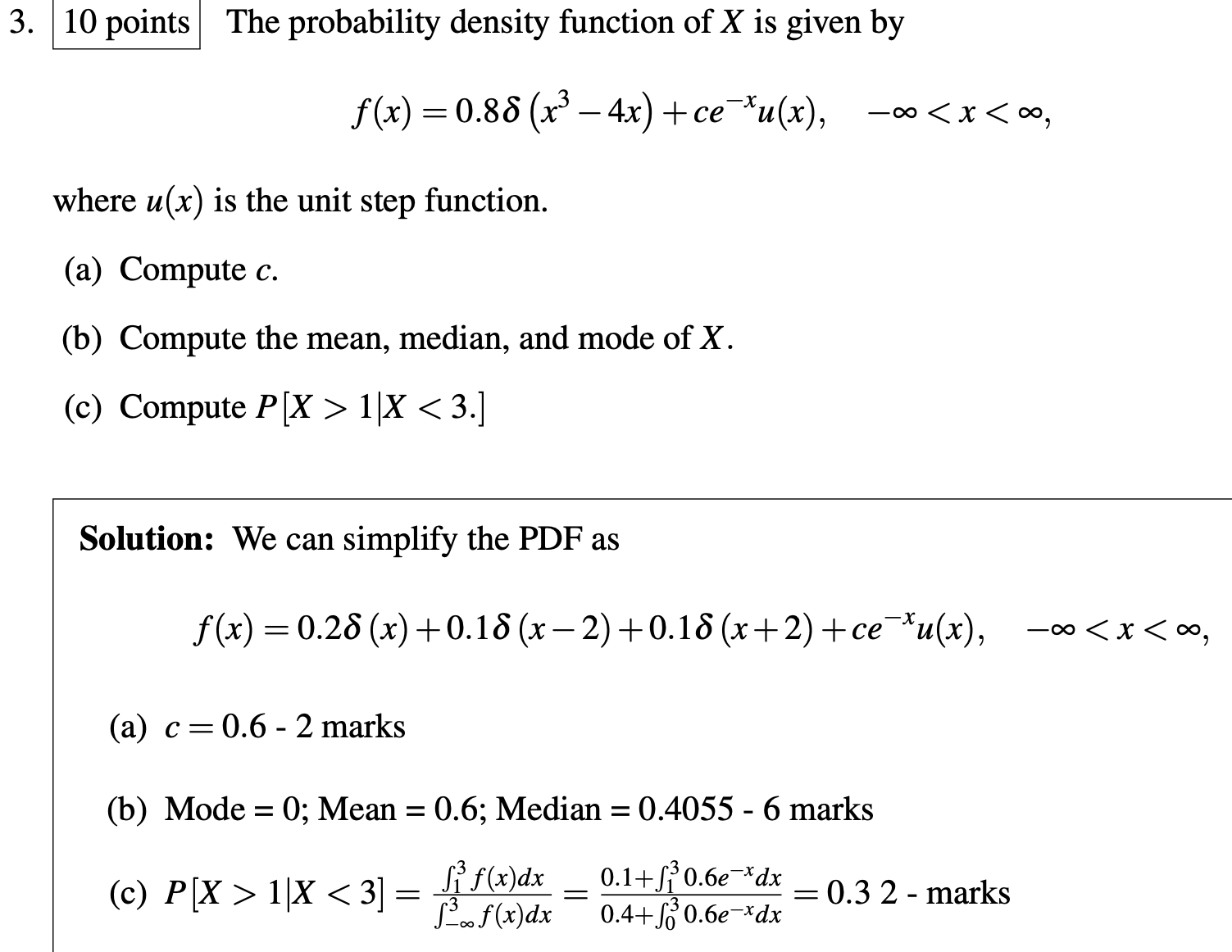 Solved 10 points The probability density function of X is | Chegg.com