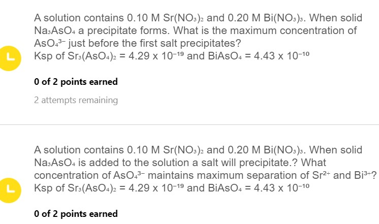 Solved A solution contains 0.10 M Sr(NO3)2 and 0.20 M | Chegg.com