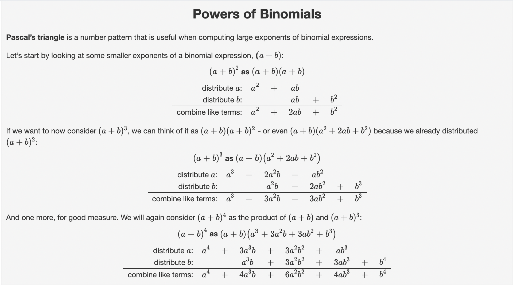 Solved Powers of Binomials Pascal's triangle is a number | Chegg.com